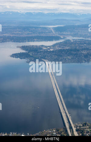 I-90 floating bridge in Seattle, crossing Lake Washington Stock Photo ...