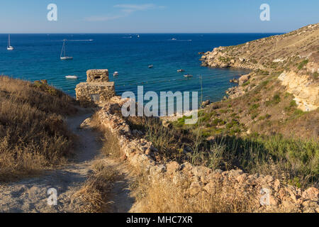 Beautiful azure blue water of Selmun beach in the summer time, in ...