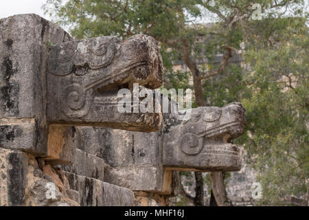 Kukulkan head detail showing fangs and tongue. This mayan deity, the ...