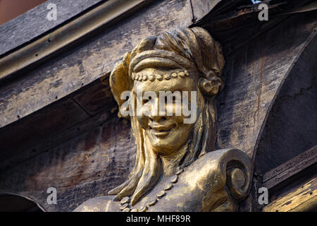 gold statues on pirate sail ship detail Stock Photo - Alamy