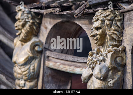 gold statues on pirate sail ship detail Stock Photo - Alamy
