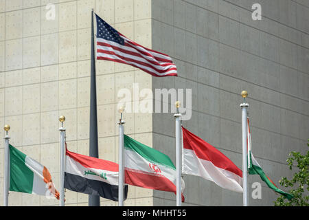 flags waving outside united nations building in manhattan new york ...