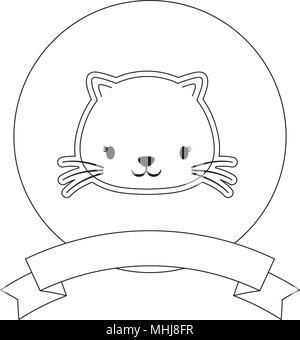 decorative emblem with cute kitty and ribbon over white background ...