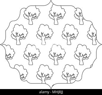 decorative arabic frame with trees pattern over white background ...