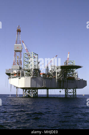 An offshore Santa Fe jackup oil rig drilling in the Red Sea, in ...