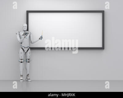 3d rendering cyborg teacher teaching with empty blackboard Stock Photo ...
