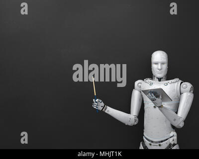 3d rendering cyborg teacher teaching with empty blackboard Stock Photo ...
