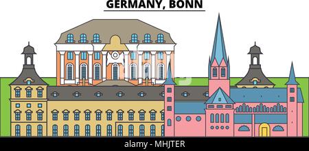 Germany, Bonn flat travel skyline set. Germany, Bonn black city vector ...