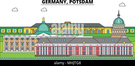 Germany, Postdam line skyline vector illustration. Germany, Postdam ...