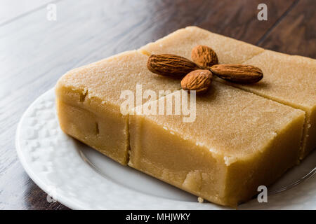 Semolina Halva with Almonds cut in square. Traditional Food Stock Photo ...