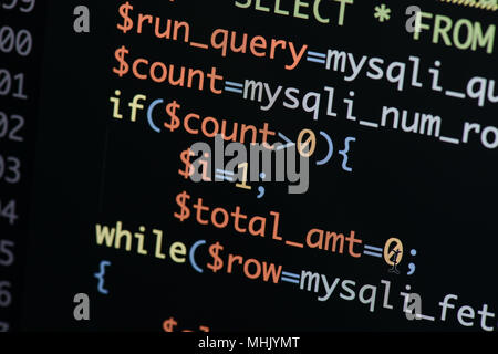 Real Php code developing screen. Programing workflow abstract algorithm ...