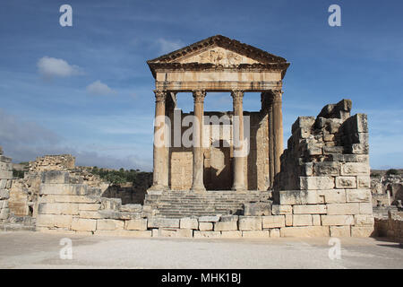 Wall of the Capitol building in the Roman city of Dougga in Tunisia. It ...