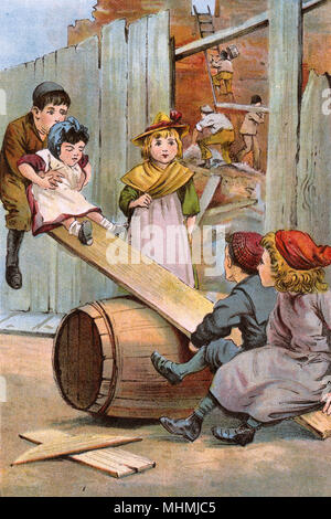 Victorian children playing games outdoors, badmintion, skipping, 19th ...