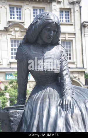 The George Eliot (Mary Ann Evans) statue pictured at night. The statue ...