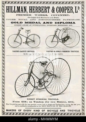 Advert for Hillman, Herbert - Cooper tricycles 1884 Stock Photo - Alamy