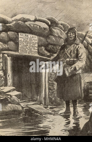 British soldiers in muddy trenches, First World War. British Army ...