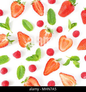 Fresh sliced strawberry pattern isolated on white background, clipping ...
