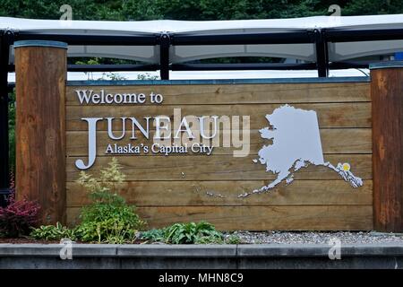 Welcome to Juneau wooden Sign Stock Photo - Alamy