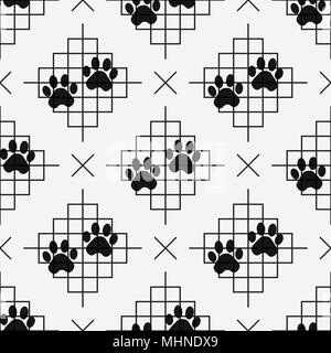 Vector Seamless Lines with paw prints pattern abstract on isolated ...