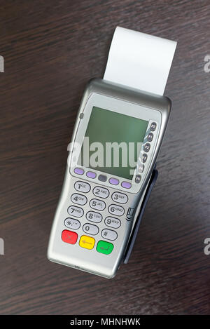 bank terminal for payment by chip and magnetic bank card in a store ...
