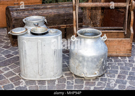 Old metal containers, detail about milk containers Stock Photo - Alamy