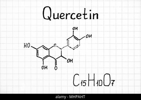 Chemical structure of a quercetin flavonoid molecule. Quercetin is a ...