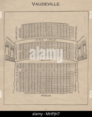 VAUDEVILLE THEATRE vintage seating plan. London West End 1937 old print Stock Photo - Alamy