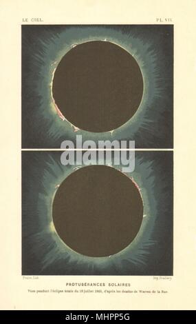 Total solar eclipse of 18 July 1860, 19th-century illustrations. This ...