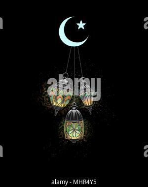 Elegant Islamic celebration background with hanging Arabic lanterns ...