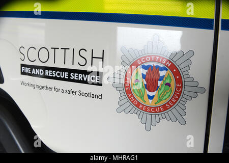 A Scottish Fire and Rescue Service fire engine responds at high speed ...
