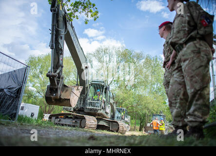 03 May 2018, Germany, Paderborn: A soldier of the British military ...