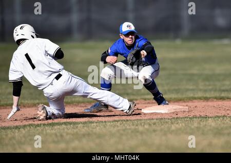 Runner getting back to second base safely on pick-off play ahead of the ...