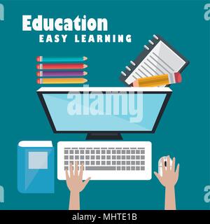 desktop computer with easy learning icons vector illustration design ...