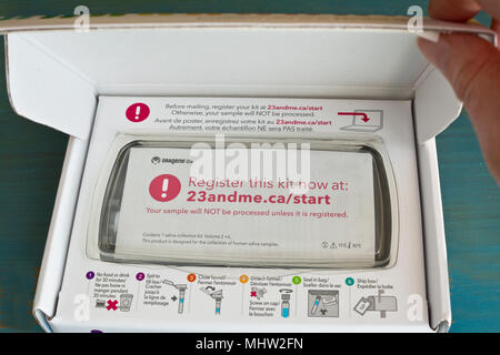 23andme home DNA test kit. Box containing DNA testing kit by 23andme ...