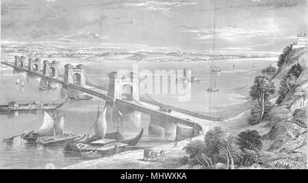 Suspension-Bridge across the Dnieper, at Kieff, in Russia, 1850. The ...
