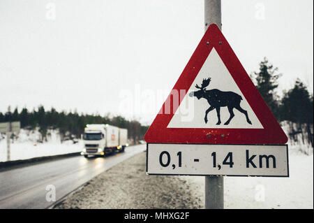 Moose crossing road sign, Newfoundland, Canada Stock Photo - Alamy