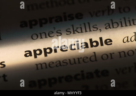 appreciable word in a dictionary. appreciable concept Stock Photo - Alamy