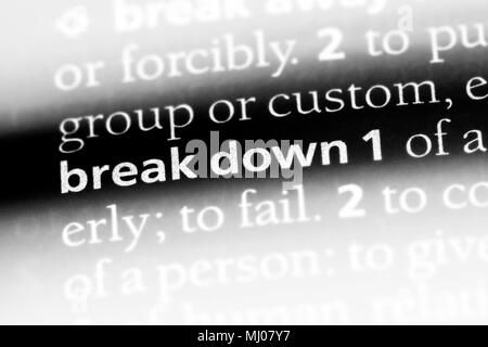 break down word in a dictionary. break down concept Stock Photo - Alamy