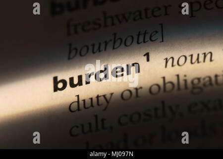 burden word in a dictionary. burden concept Stock Photo - Alamy