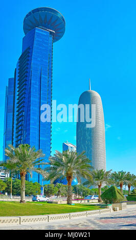 Qatar, Doha, Al Corniche Street, modern architecture, playground Stock ...