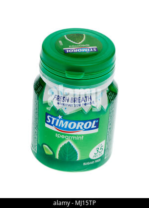 Green chewing gums on white background Stock Photo - Alamy