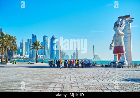 Orry the Oryx statue on the corniche of Doha, Qatar Stock Photo - Alamy