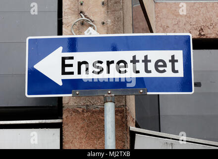 Danish road sign with the text Ensrettet which means one-way Stock ...