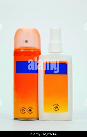 Mosquito repellent. Bug spray anti insects. Woman spraying insect ...