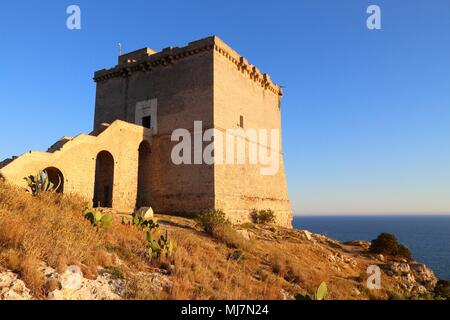 Apulia sunset view - Porto Selvaggio defensive tower landmark. Italy ...