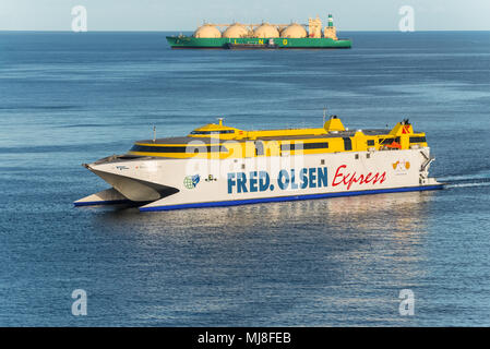 Passenger boat at speed, Santa Cruz Island, Galapagos Islands, Ecuador ...