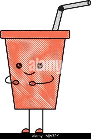 kawaii portable coffee cup straw cartoon vector illustration Stock ...