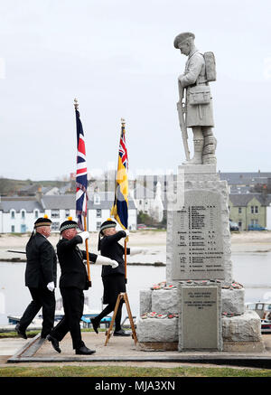 War memorial in Port Ellen village overlooking the harbour.Island of ...