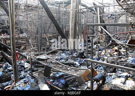 Burned sweatshop garment factory after fire disaster Stock Photo ...