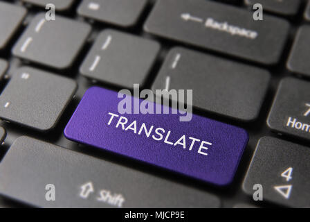Multi language translation concept, computer keyboard with translate text on color keypad button ...
